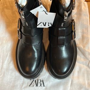 Zara | Shoes | Zara Black Low Heeled Genuine Leather Ankle Boots With ...
